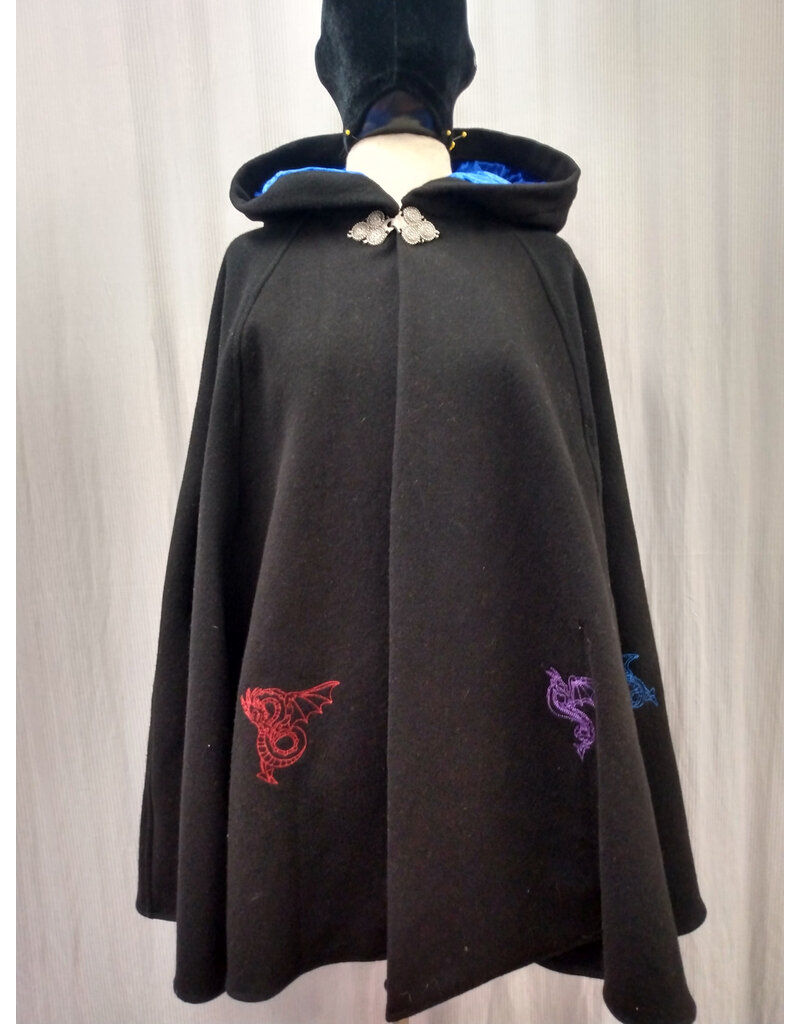 5576-Washable All Wool Black Cloak w/ Blue Hood Lining & 8 Dragon ...