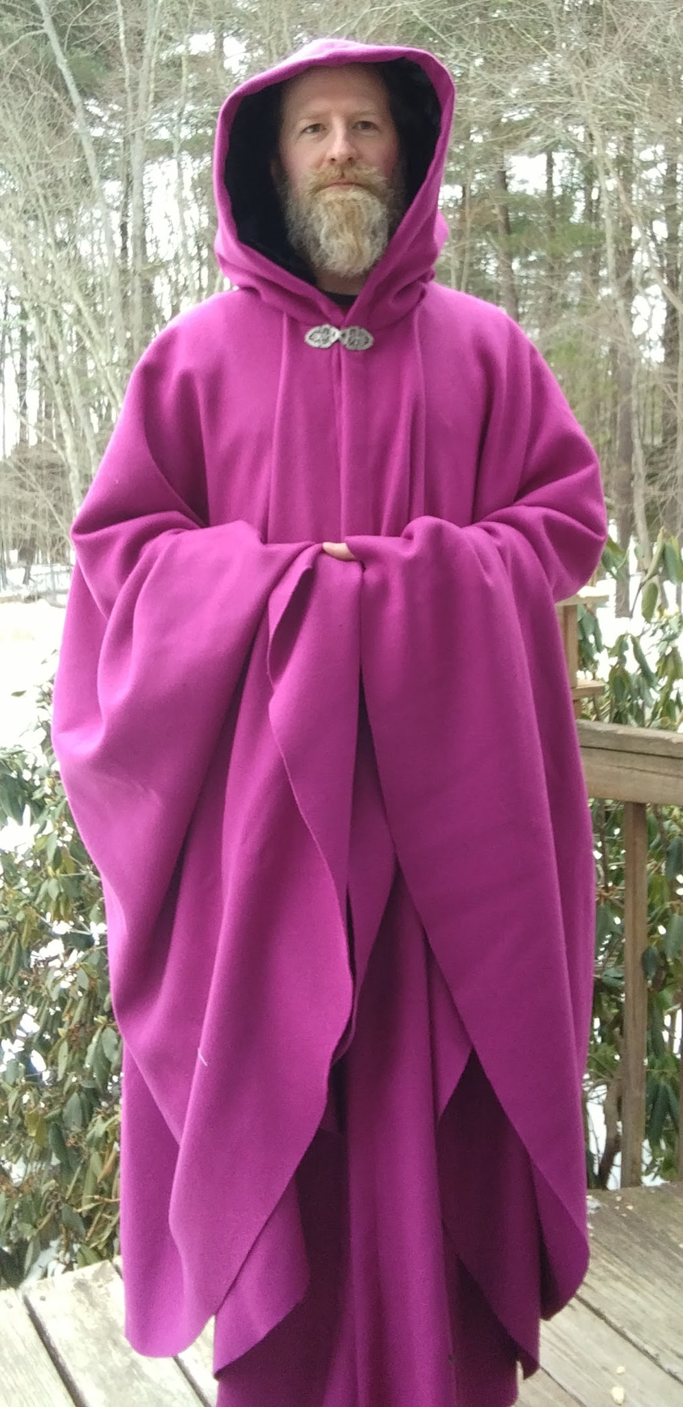 5590-Magenta 100% Wool Cloak w/ Sparkling Black Hood Lining - Cloak ...