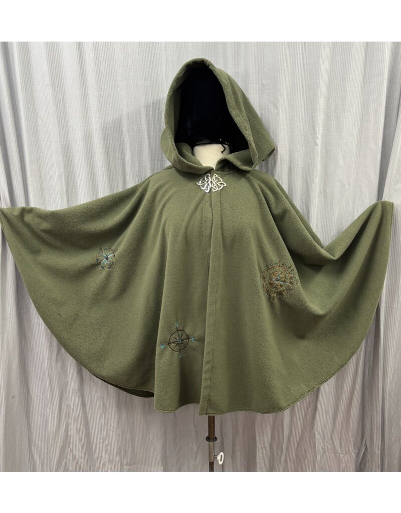 5299 -Green Fleece Cloak w/Compass Embroidery, Celtic Clasp - Cloak ...