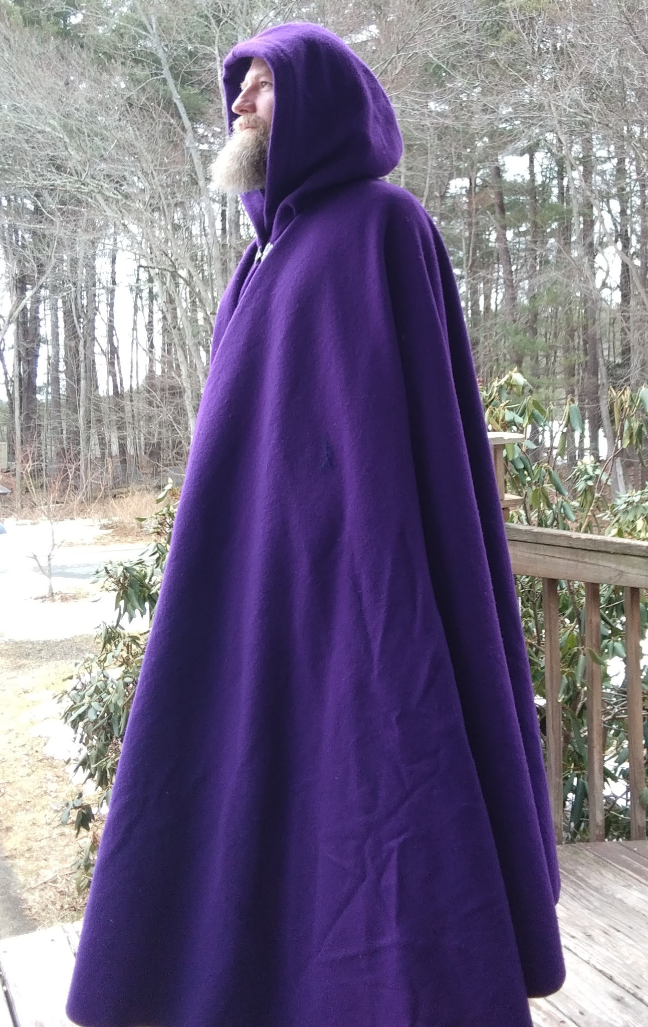 5618-Purple All Wool Cloak w/ Black Velour Hood Lining & Triple Medallion Clasp - Cloak & Dagger ...