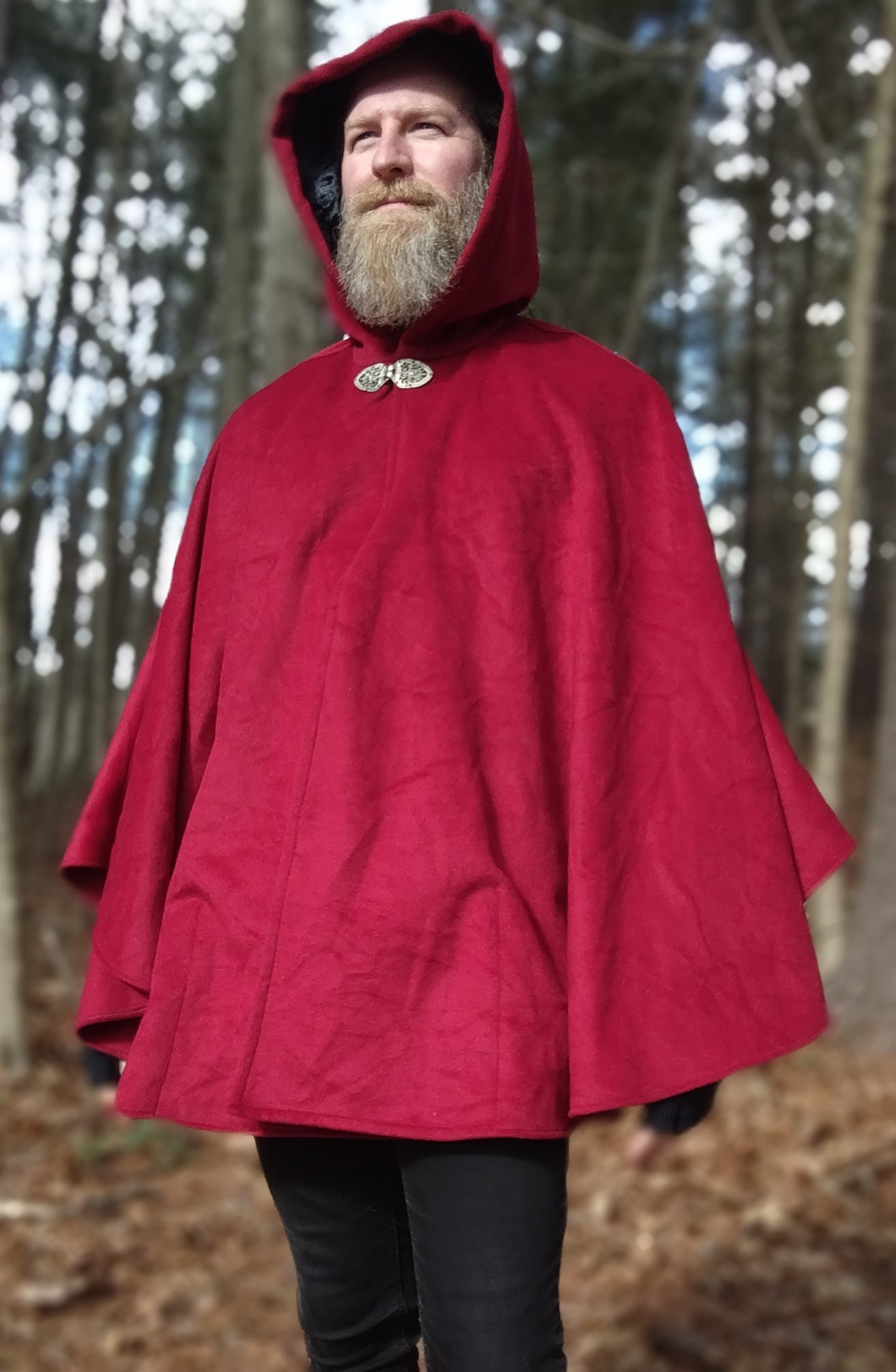 5623-Crimson Wool Cloak w/ Black Velvet Hood Lining & Black Moleskin ...