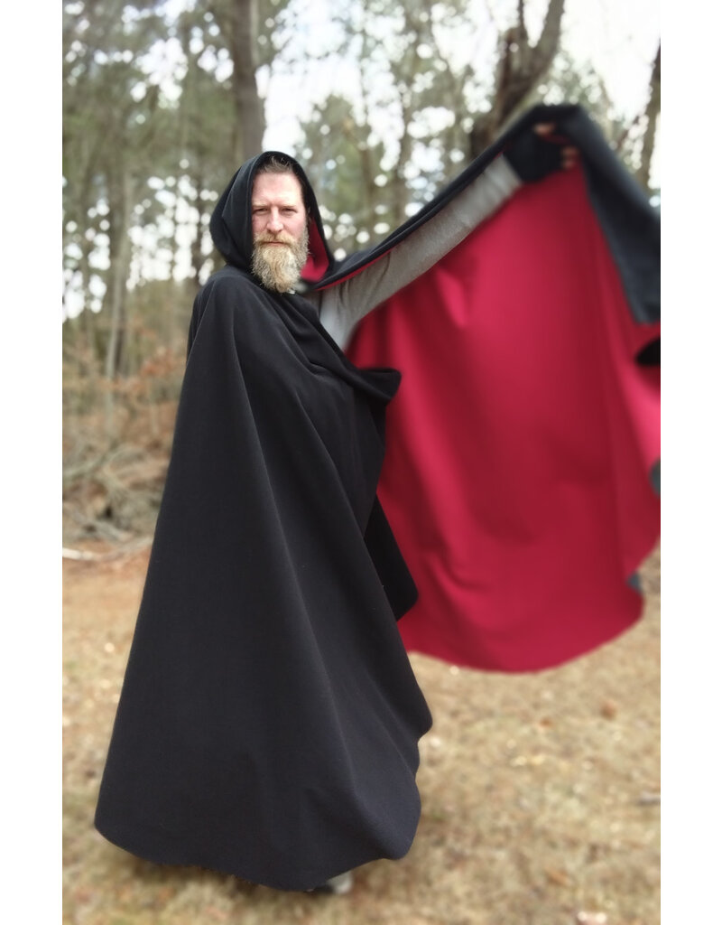 5630-Washable Double-Faced Black & Red Windpro Fleece Cloak w/ Triple ...