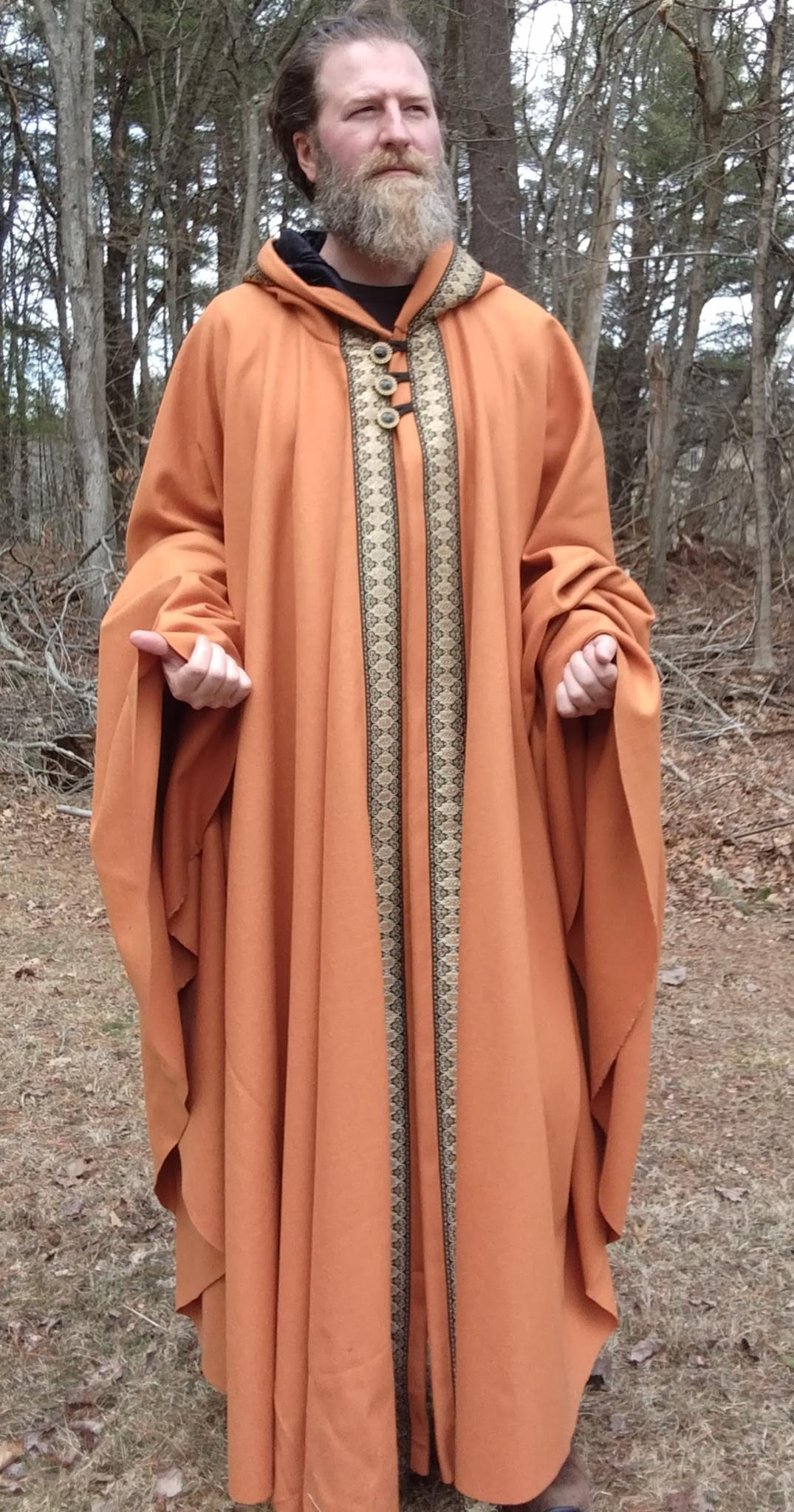 5636-Amber Wool Blend Cloak w/ Black Velveteen Hood Lining and Triple ...