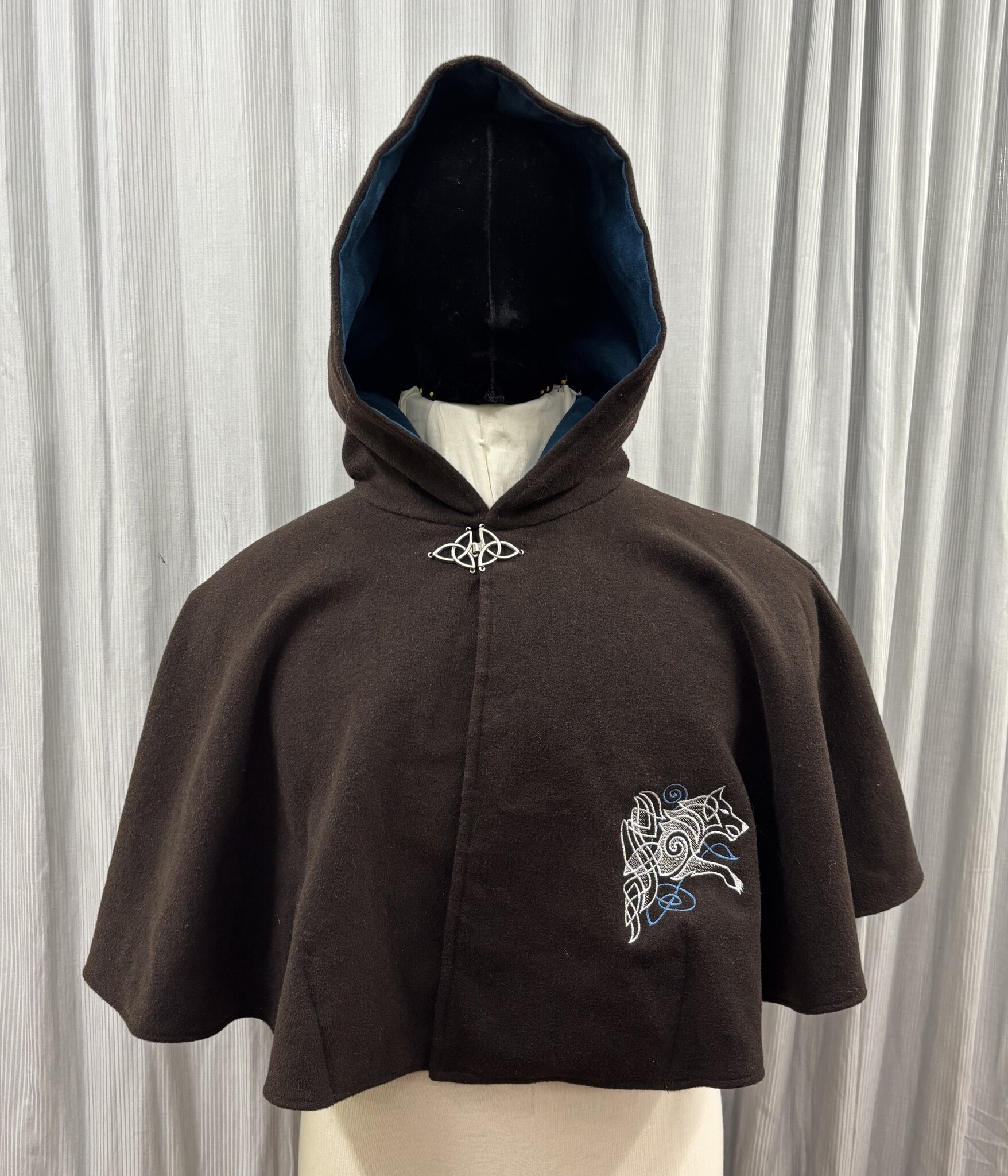 Brown Wool Cloak with Wolf Embroidery and Pockets - Cloak & Dagger ...