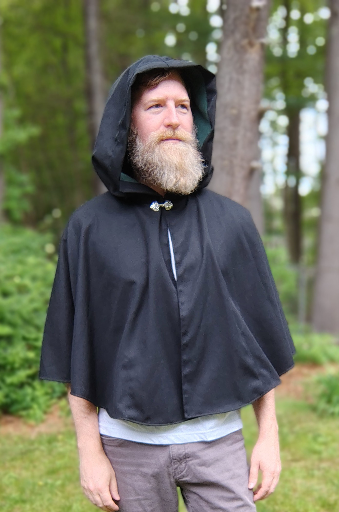 5726-Washable Black Wool Blend Cloak w/ Forest Green Hood Lining ...