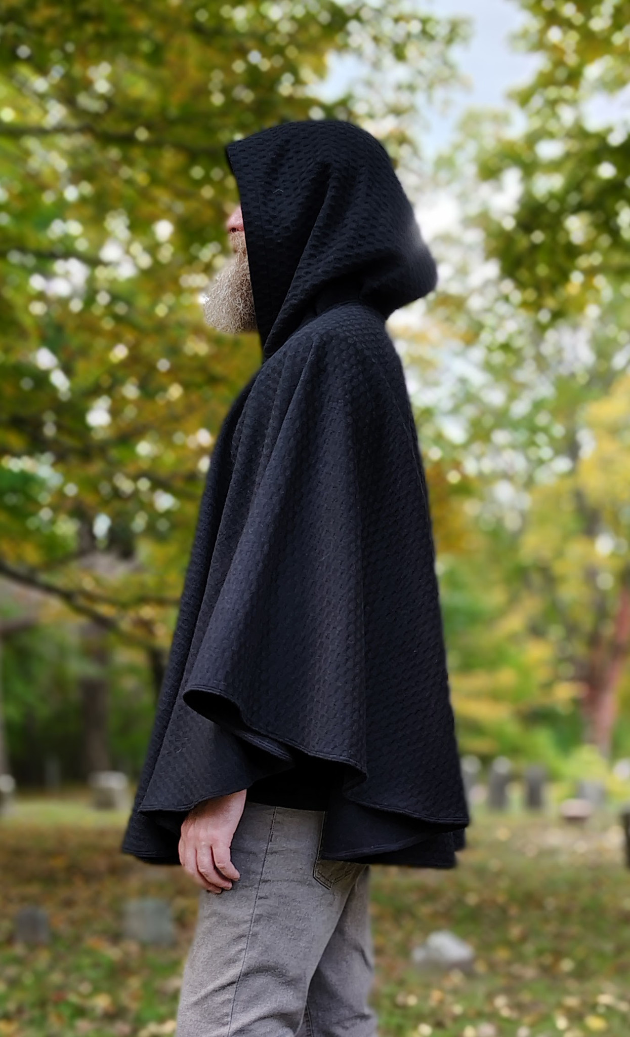 5851-Short Black Wool Blend Cloak w/ Square Incised Novelty Weave ...