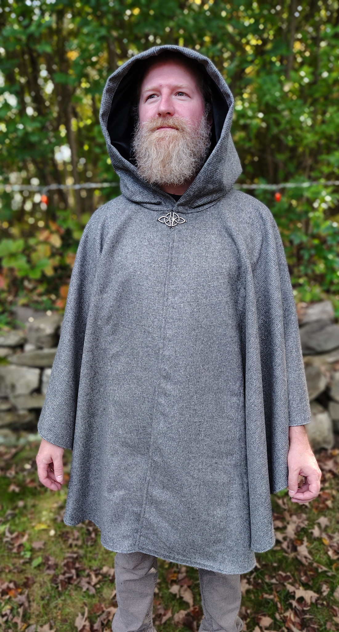 5854-Grey Ruana Style Cloak w/ Black Velvet Hood Lining & Grey Faux ...