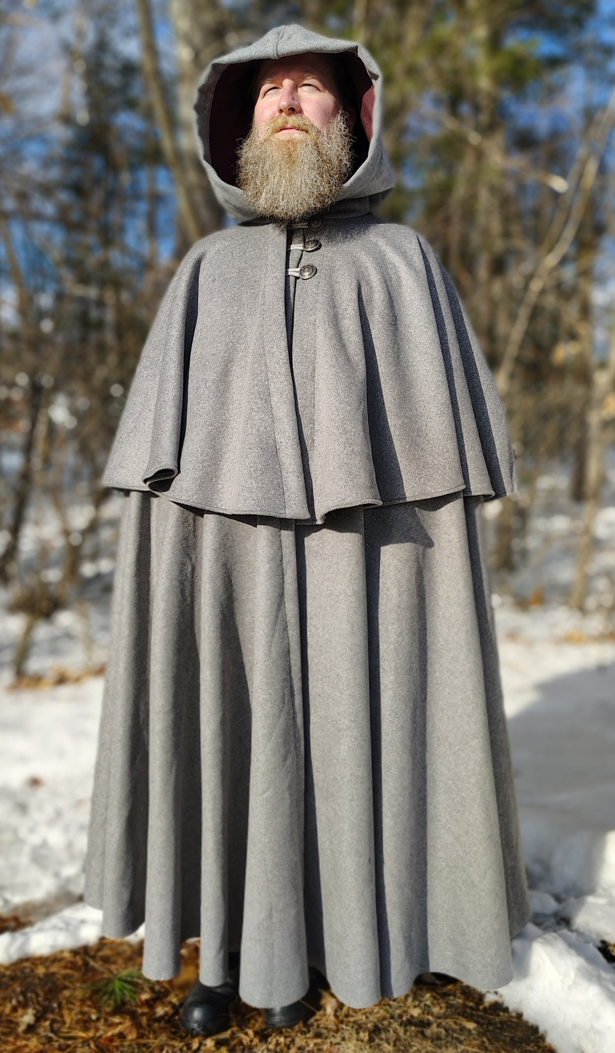 5930-Grey Wool Mantle Cloak w/ Button & Loop Closure - Cloak & Dagger ...