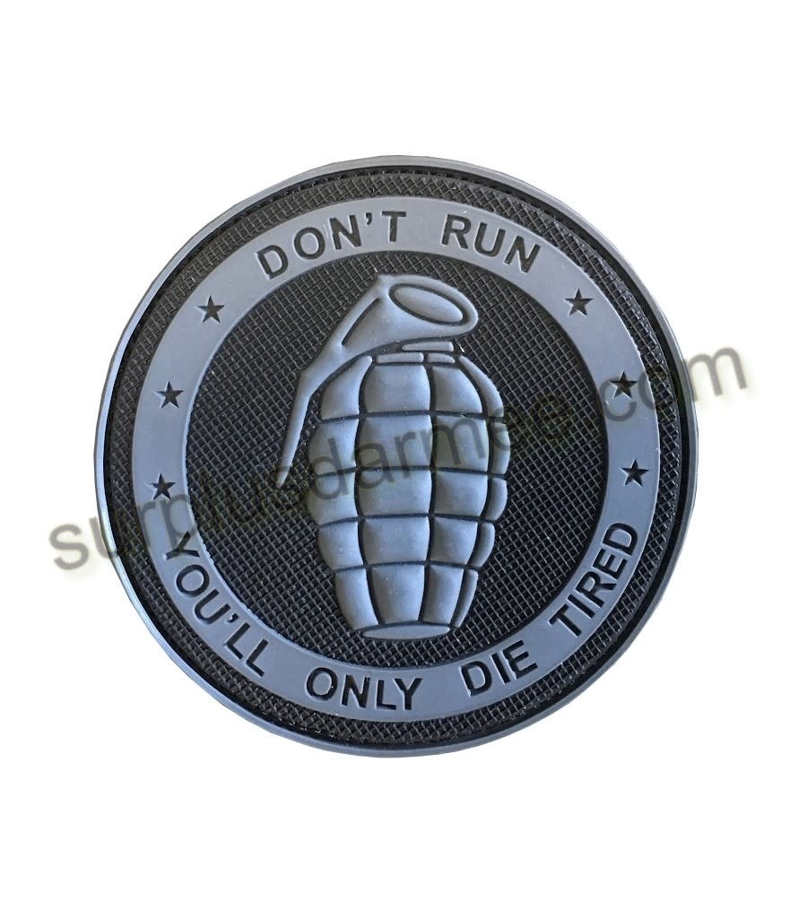 Patch PVC Velcro Don't Run Grenade Grey - Surplus D'Armée Général