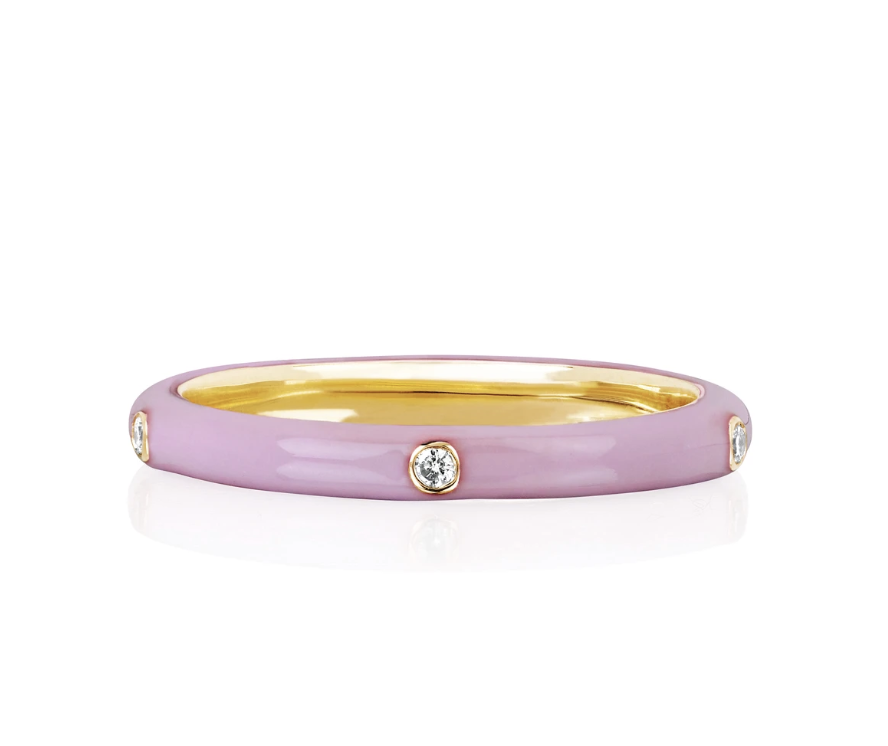 5 Diamond Light Pink Enamel Stack Ring - Saffron Jewelry
