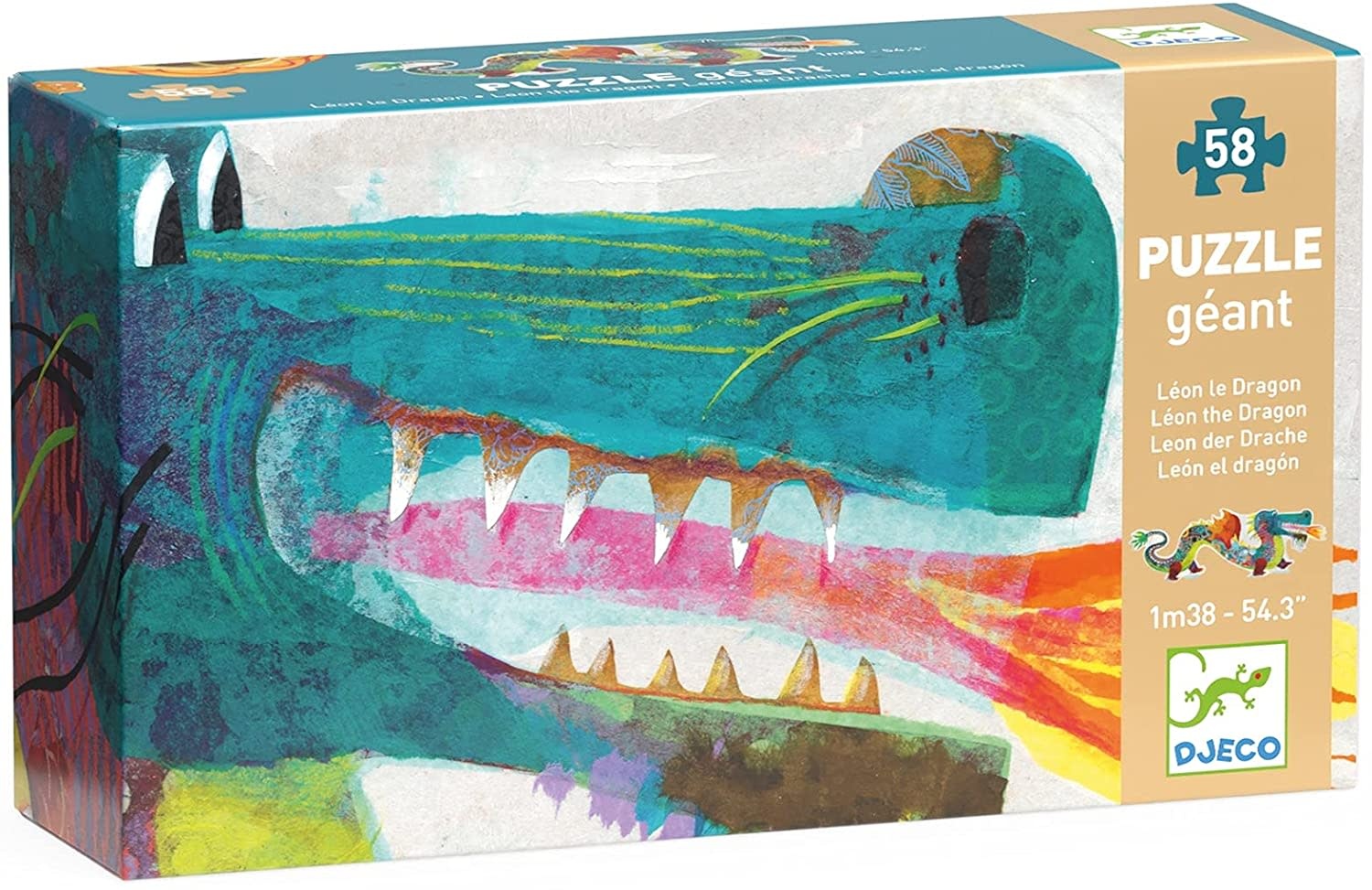 DJECO Giant Floor Puzzle Leon the Dragon - 58 Pieces - Pow Science LLC