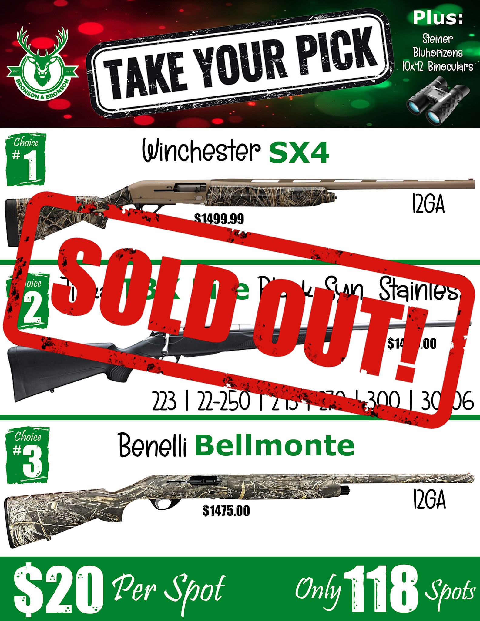 DRAW #1808 - Take Your Pick - Winchester, Tikka OR Benelli! - Bronson ...