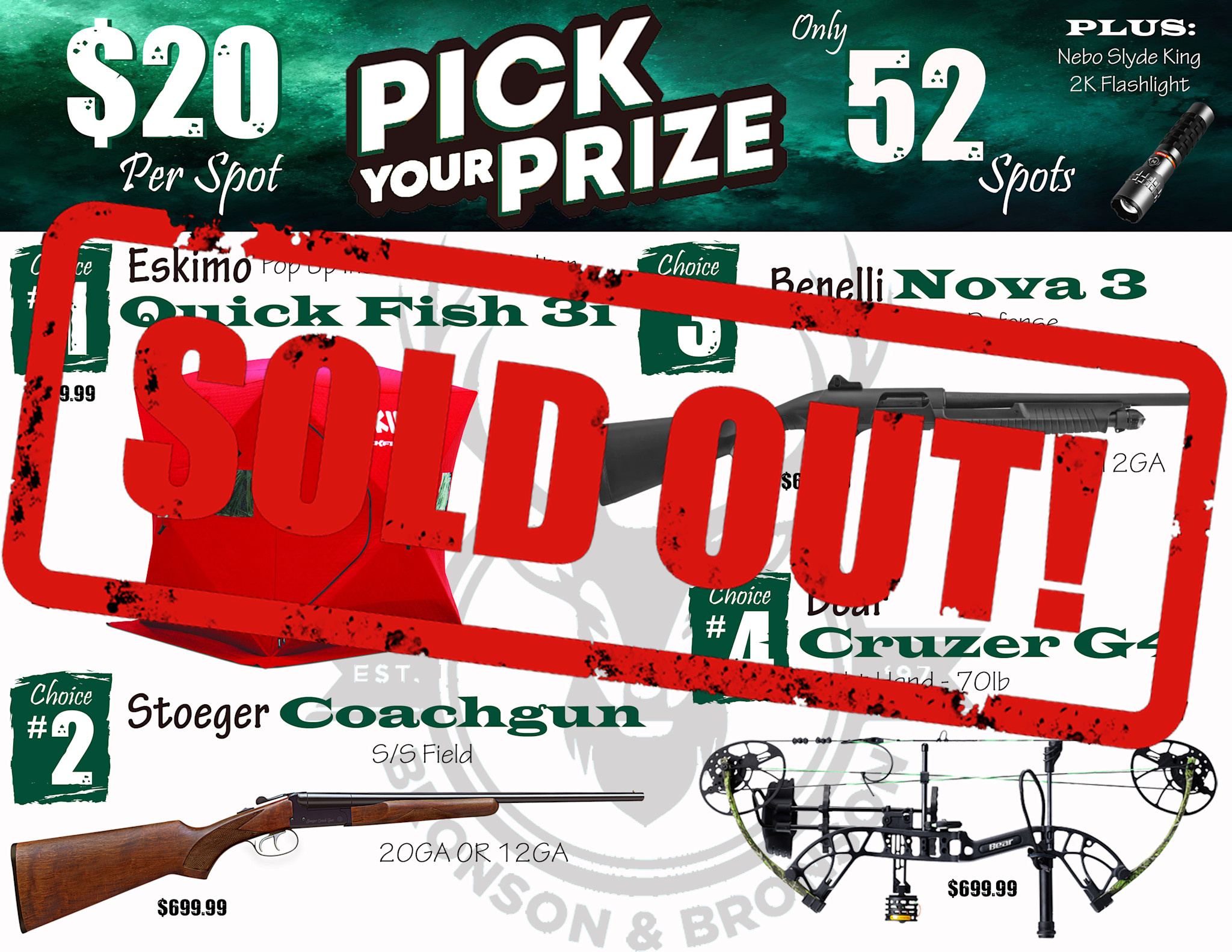 DRAW #1817 - Pick Your Prize - Eskimo, Stoeger, Benelli OR Bear ...