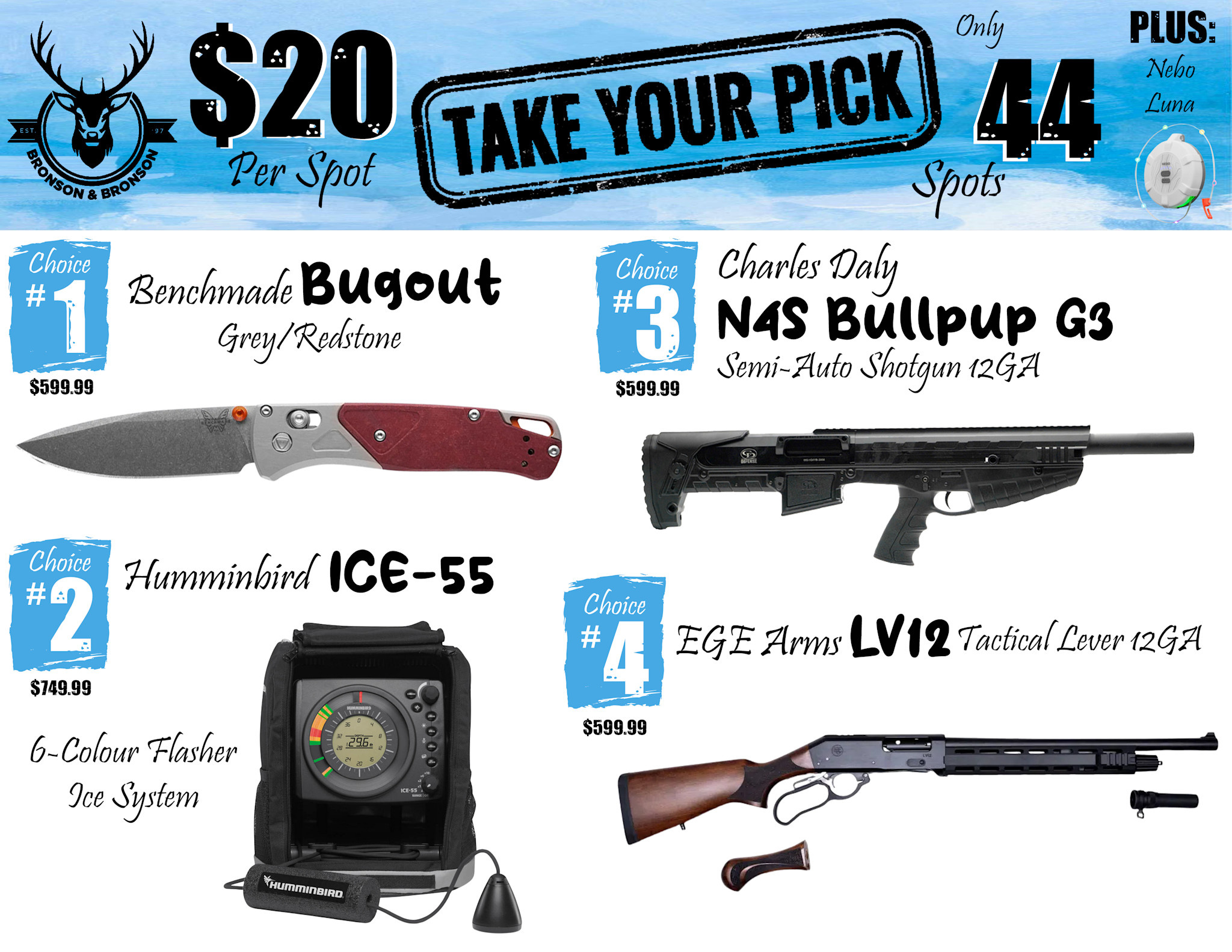 DRAW #1826 - Take Your Pick - Benchmade, Humminbird, Charles Daly OR ...