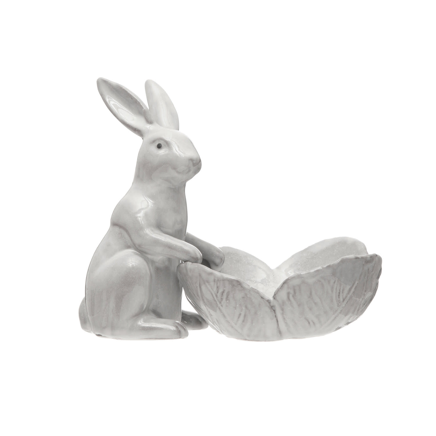 Stoneware Rabbit w/ Flower Shaped Bowl, Reactive Glaze, Set of 2 ...