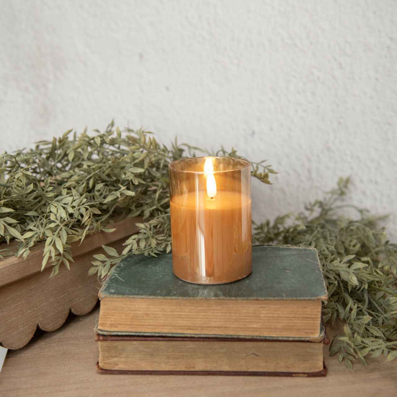 Champagne Colored 3D Glass Flame Candle - Rustic Roots