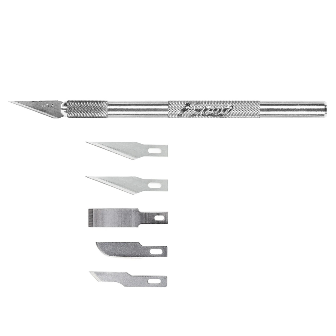 EXCEL ROUND ALUMINUM HANDLE KNIFE W/ 5 ASSORTED BLADES - The Gilded Rabbit