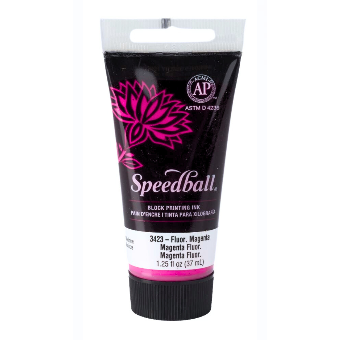 SPEEDBALL BLOCK PRINTING INK WATER SOLUBLE FLUORESCENT MAGENTA 2.5OZ ...