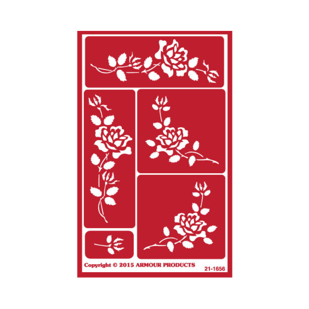 ARMOUR OVER N OVER GLASS ETCHING STENCIL ROSES - The Gilded Rabbit