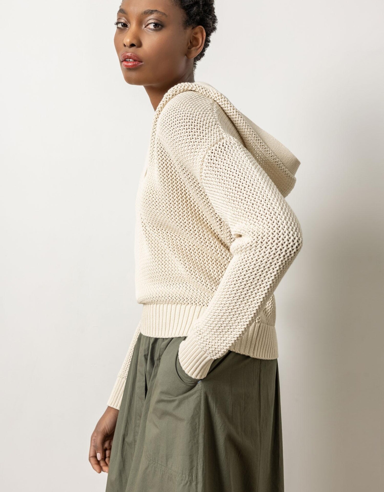 Hooded Split Neck Sweater - Coastal Bliss