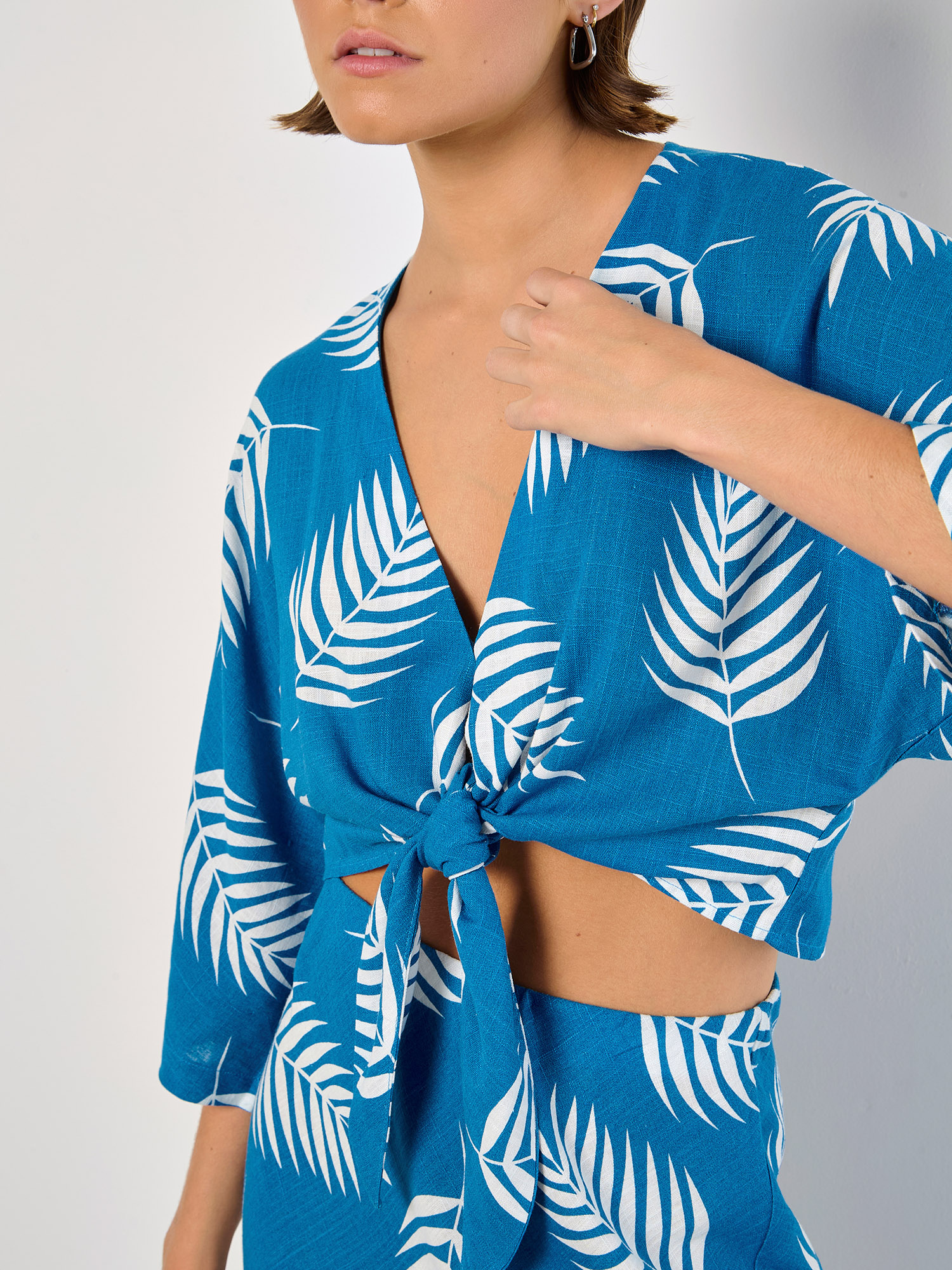 Tropical Leaf Batwing Knot Top - Coastal Bliss