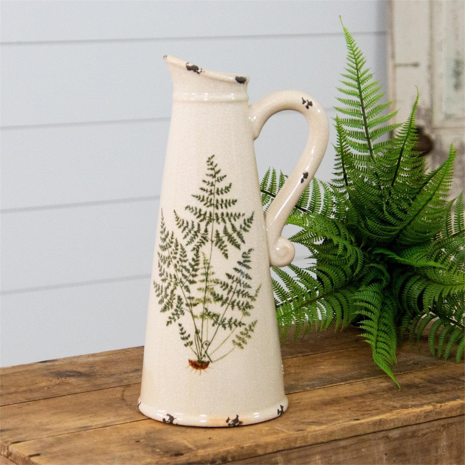 Distressed Fern Pitcher | Year Round Fern Kitchen Decor - The Last Straw