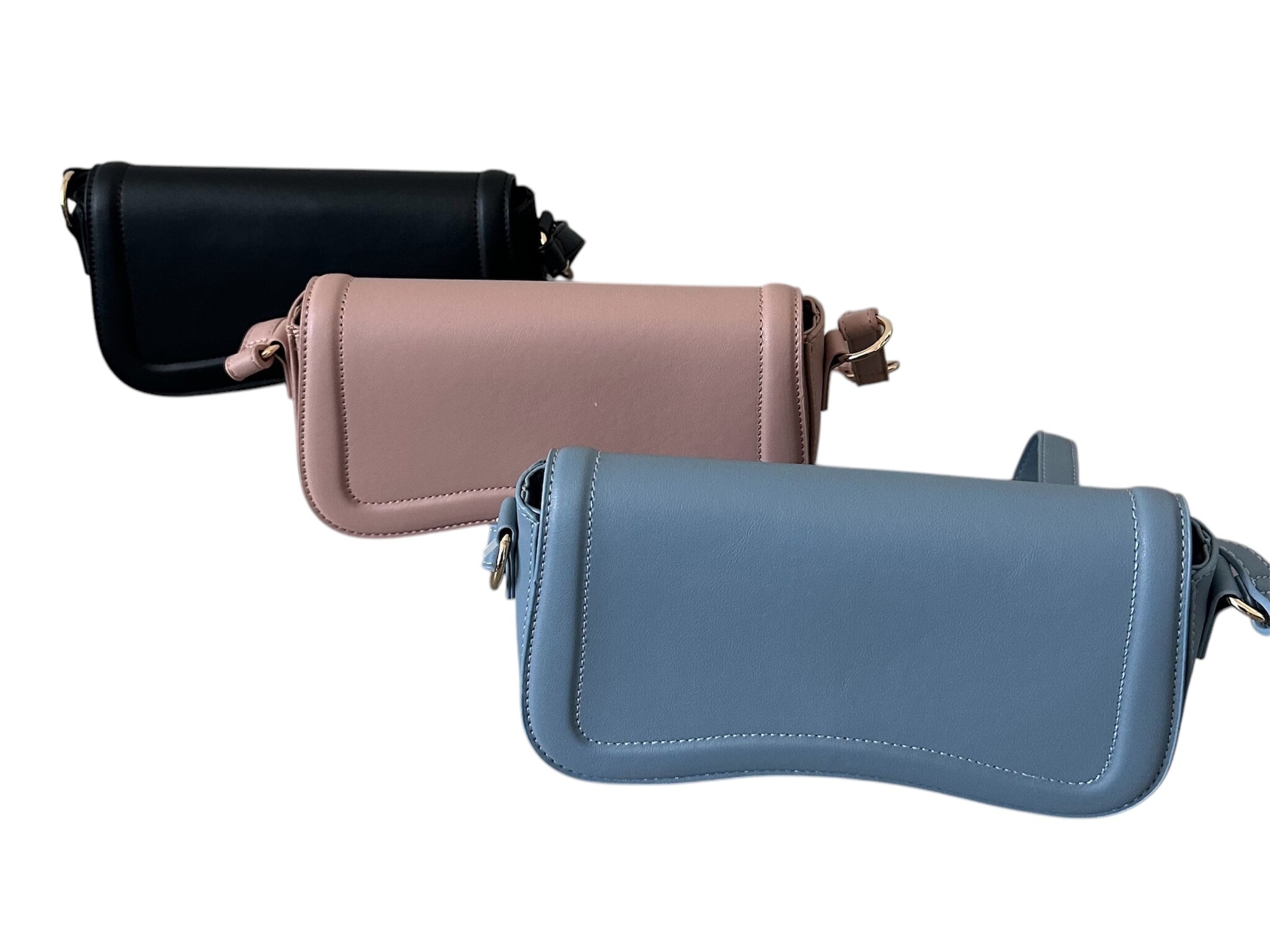 Smooth curved crossbody bag in Black, Blue, Taupe & Pink - LA Trends Addict