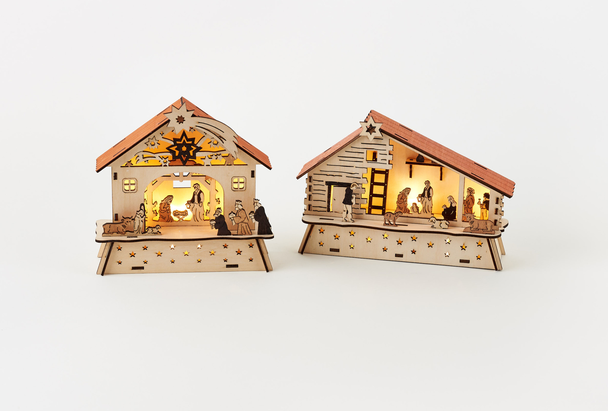 One Hundred 80 degrees Wooden Nativity Scene with Lights - British Isles