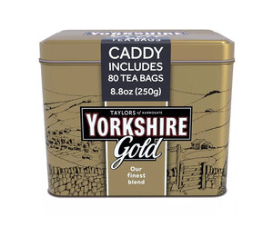Taylors of Harrogate Yorkshire Gold Caddy 80s - British Isles