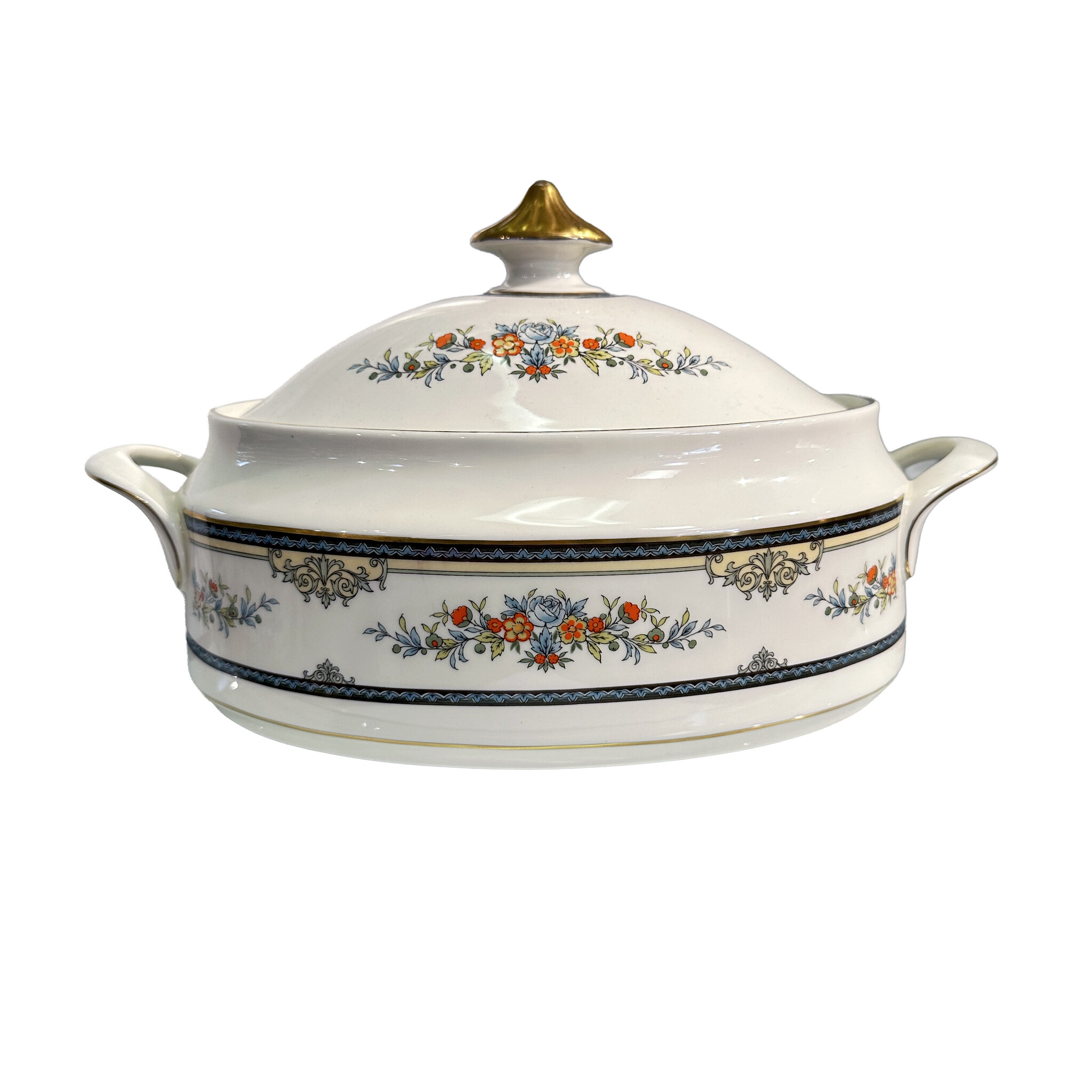 Minton Stanwood 9.5" Oval Covered Veg Bowl (Gold Trim) - British Isles