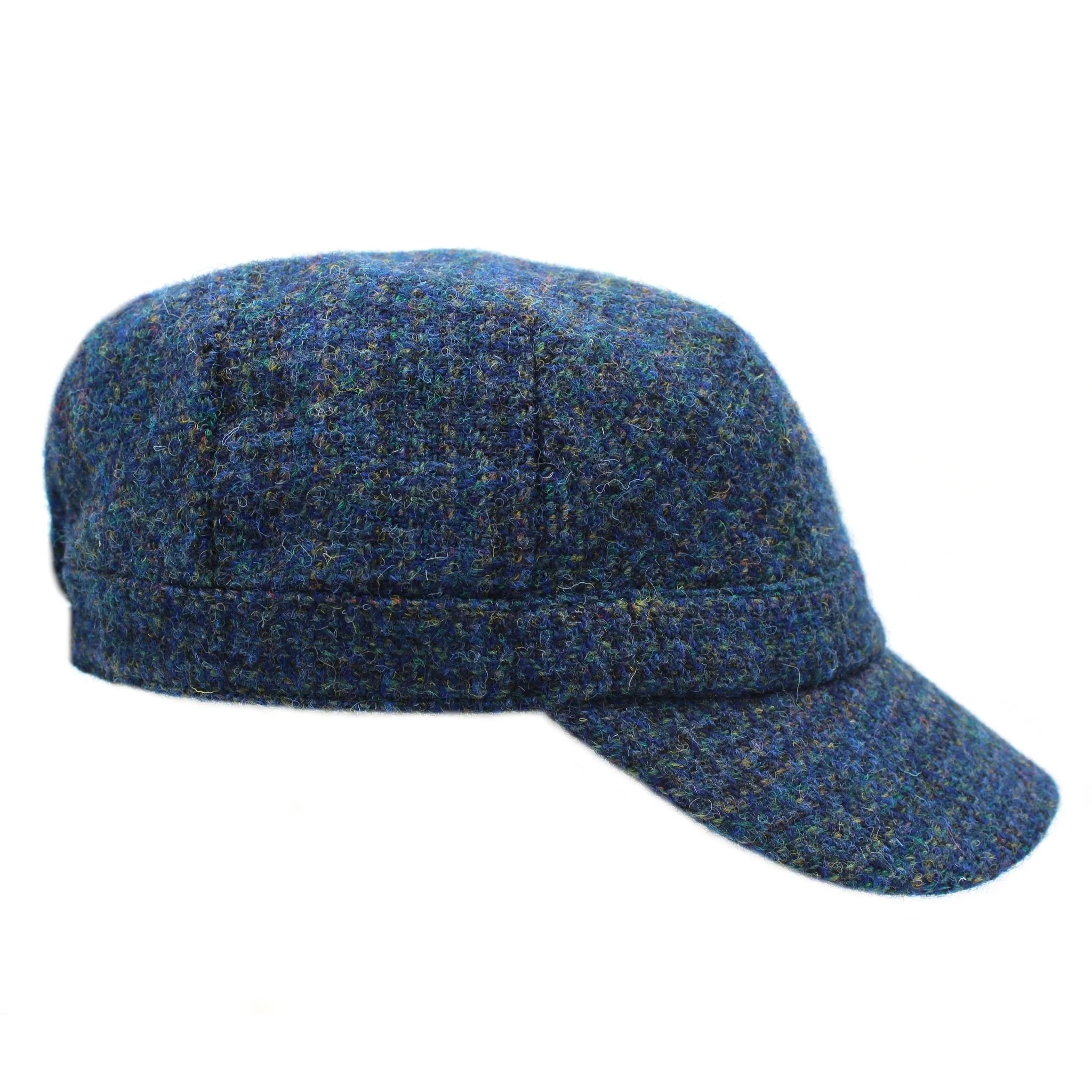 Heather Hats Rhona Harris Tweed Cadet Cap Peacock Blue - British Isles