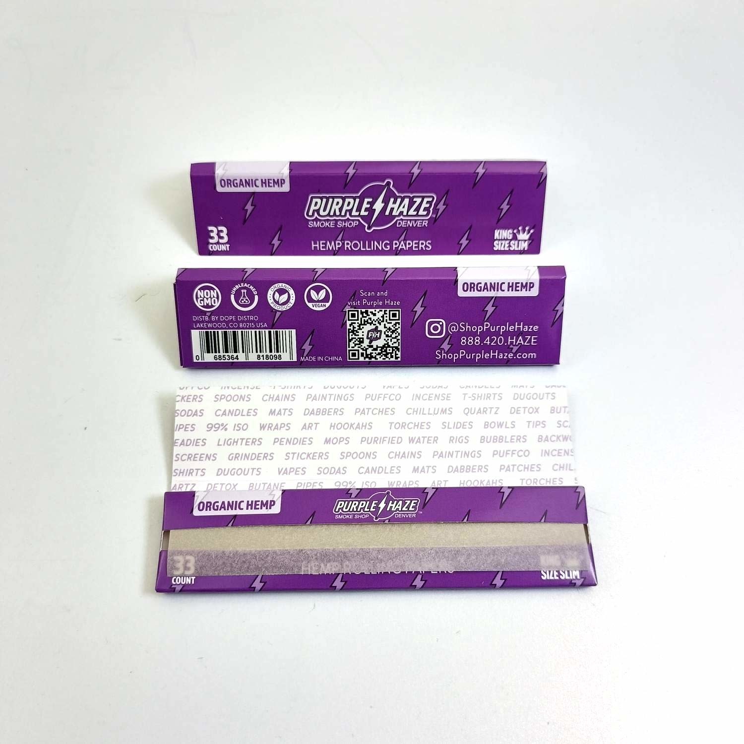 Purple Haze King Size Slim Organic Hemp Rolling Paper - Purple Haze