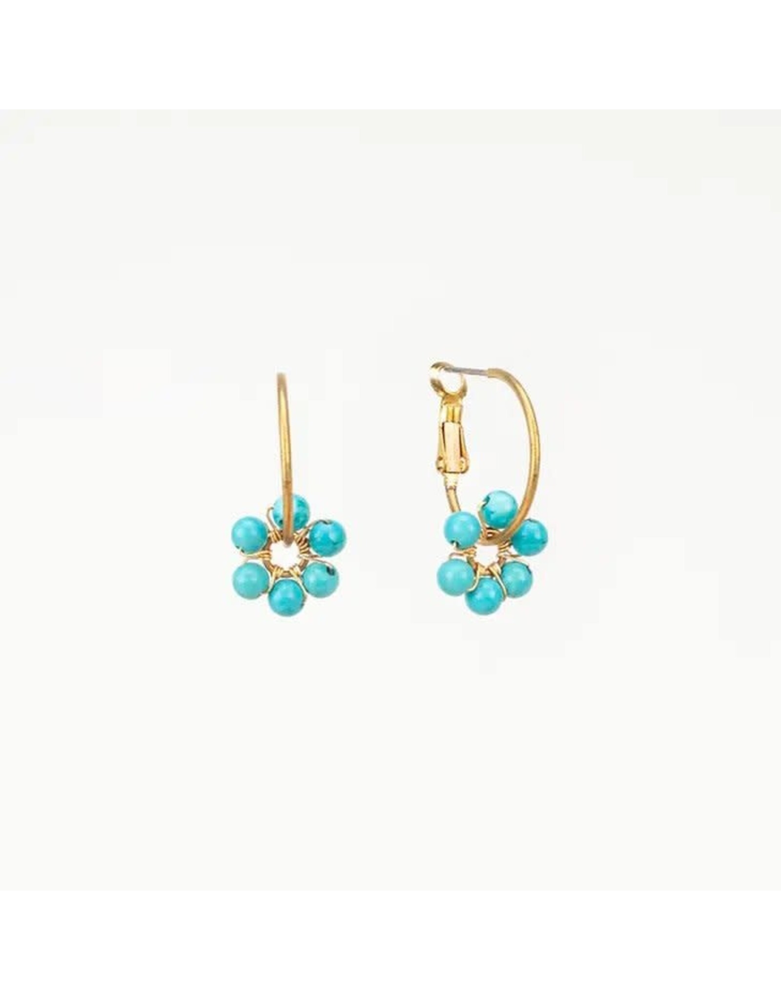 Turquoise Daisy Charm Hoop Earrings, Guatemala - Trade Roots