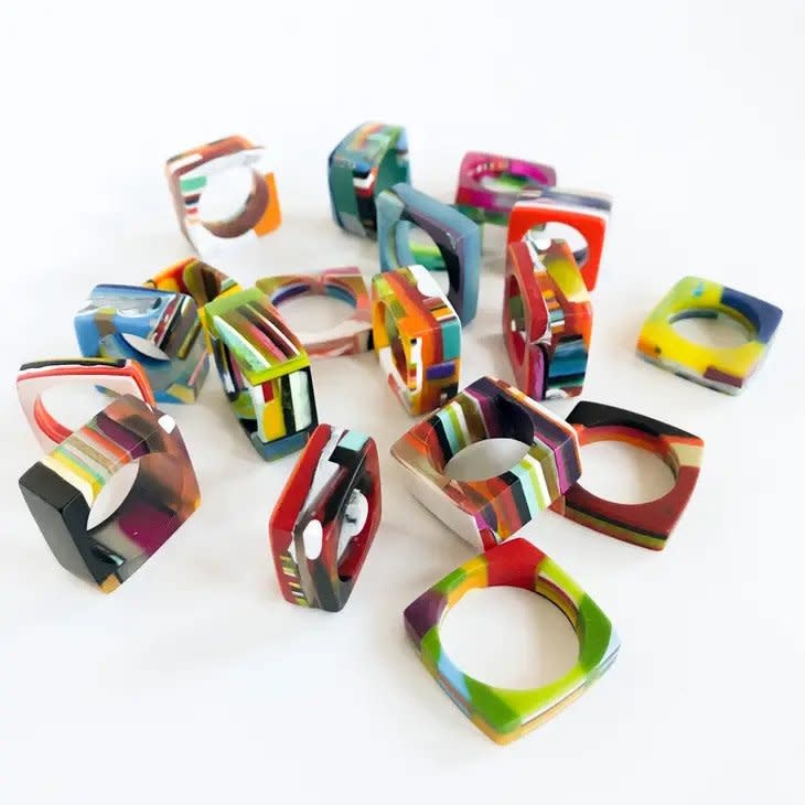 Poly-Resin Square Mosaic Rings, Colombia - Trade Roots