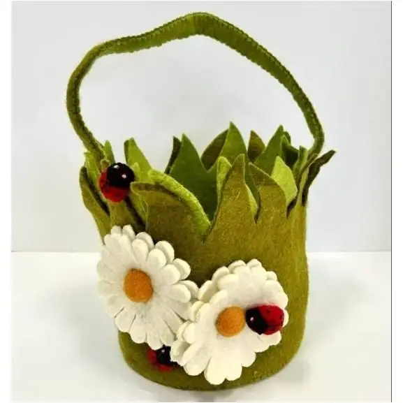 Felt Easter Basket w/ Daisies and Lady Bugs, Nepal - Trade Roots