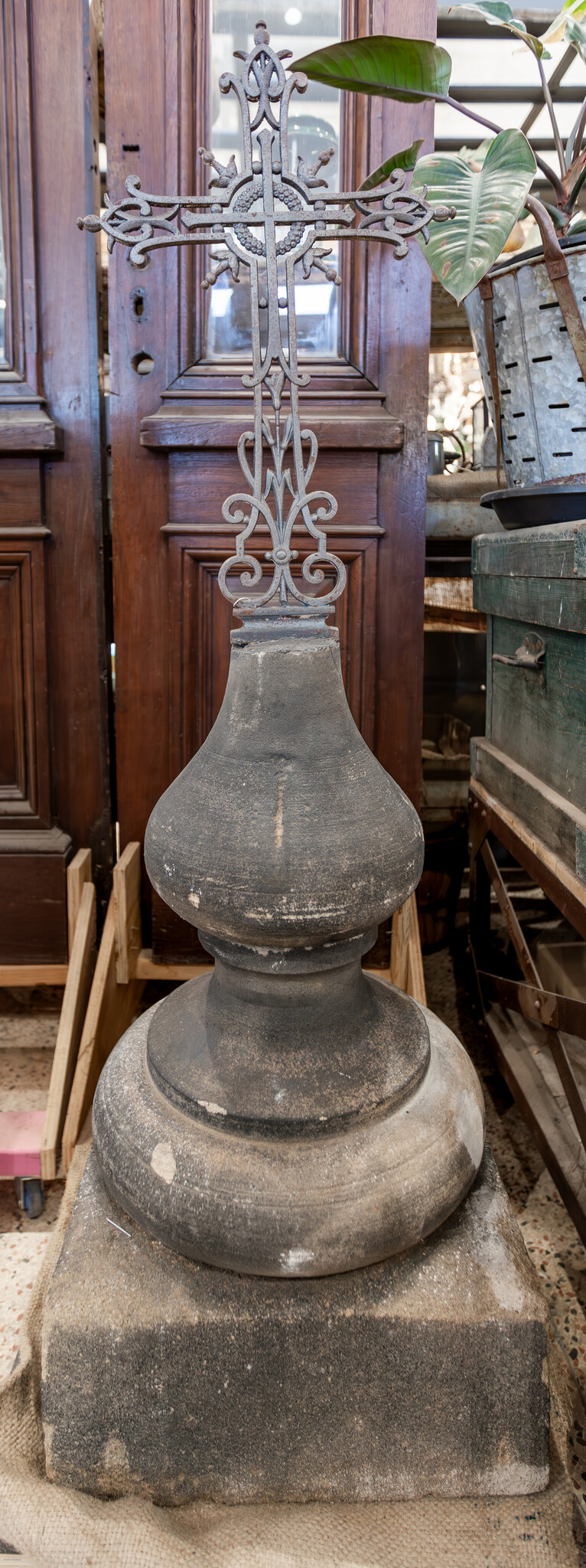 1800's Cast Iron Cross with English Lime Stone - Dead People's Stuff ...