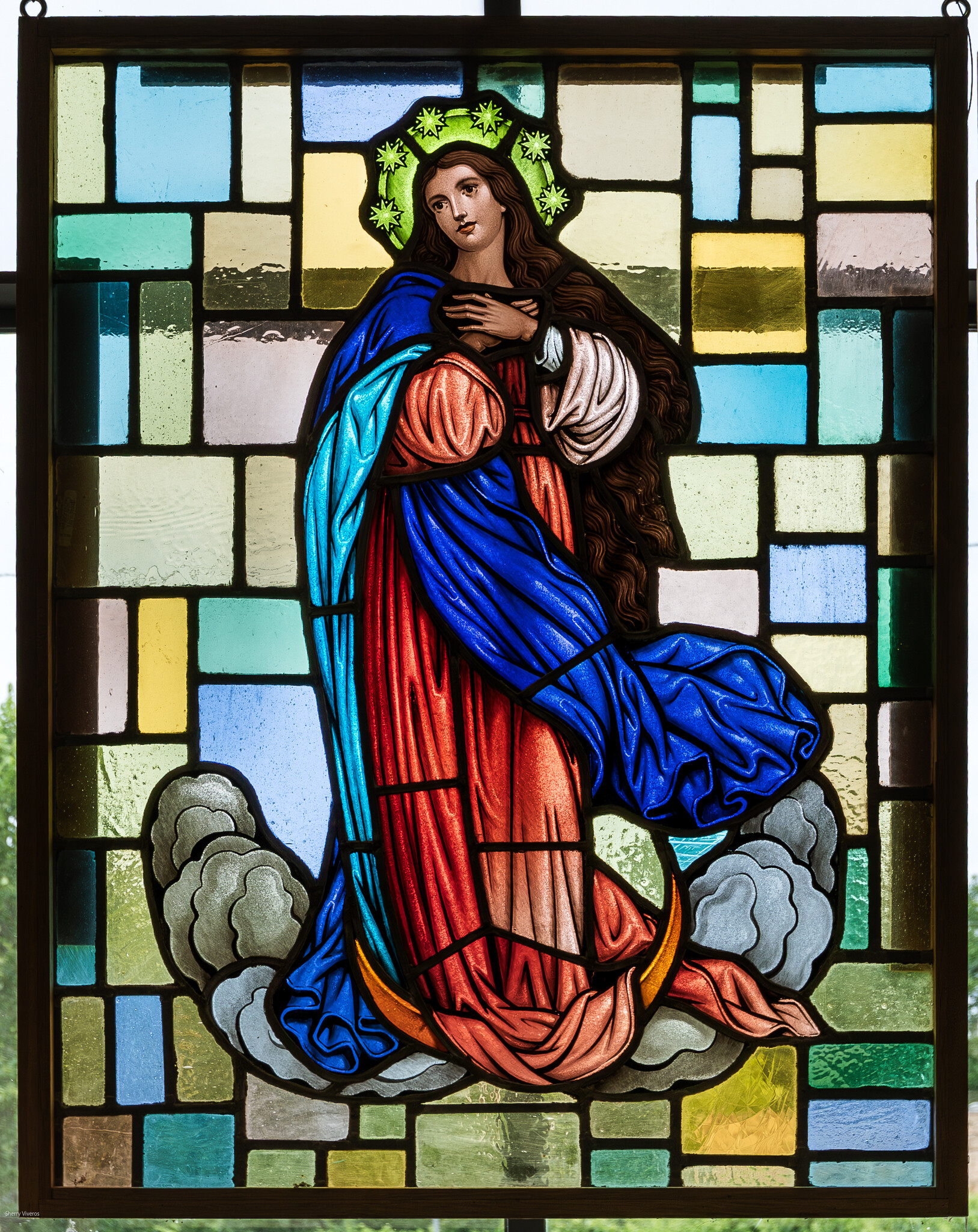 Stained Glass Virgin Mary Saint Mary, Stained Glass Fragment,