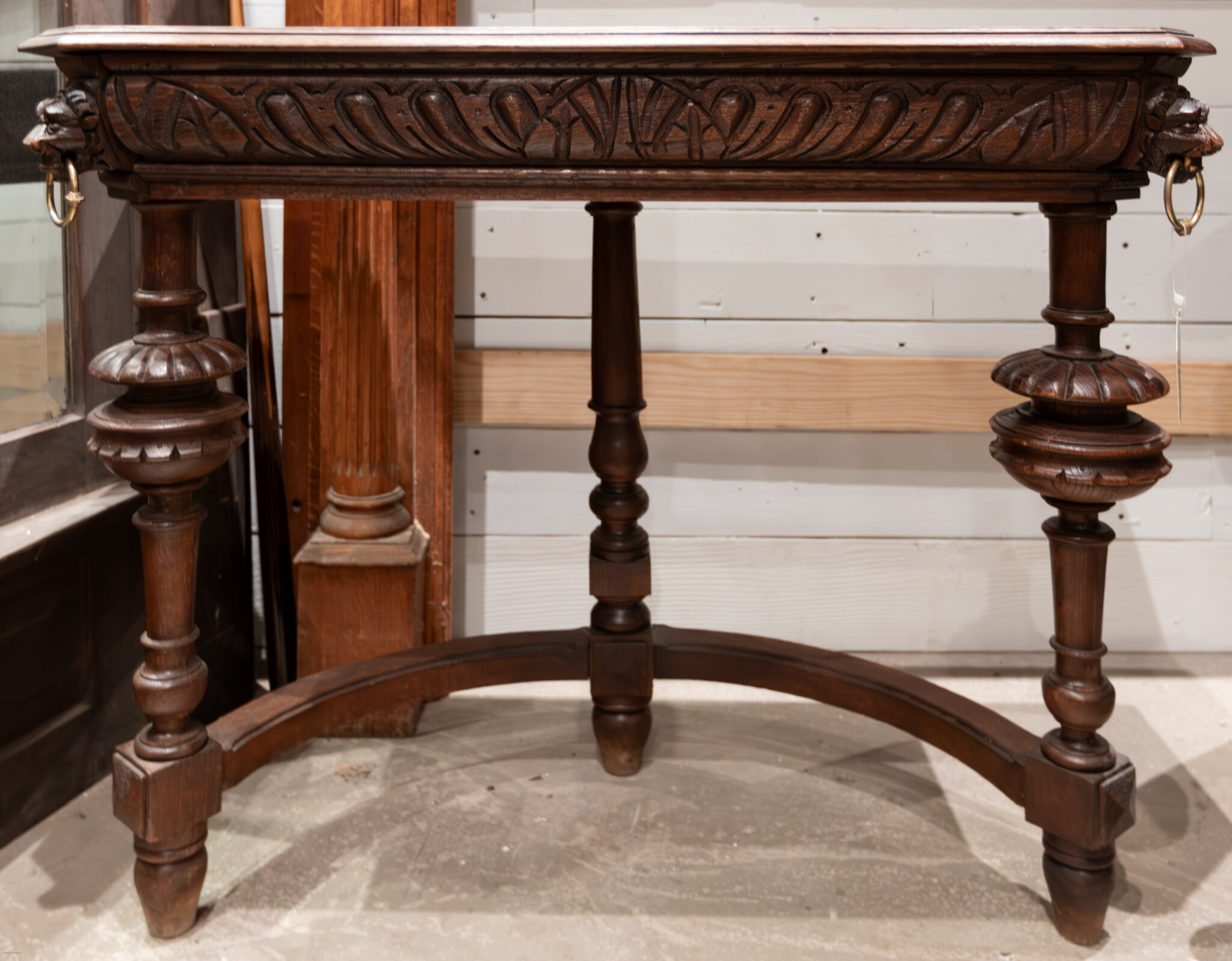 1800's Carved Lion Heads Wood Entry Table - Dead People's Stuff ...