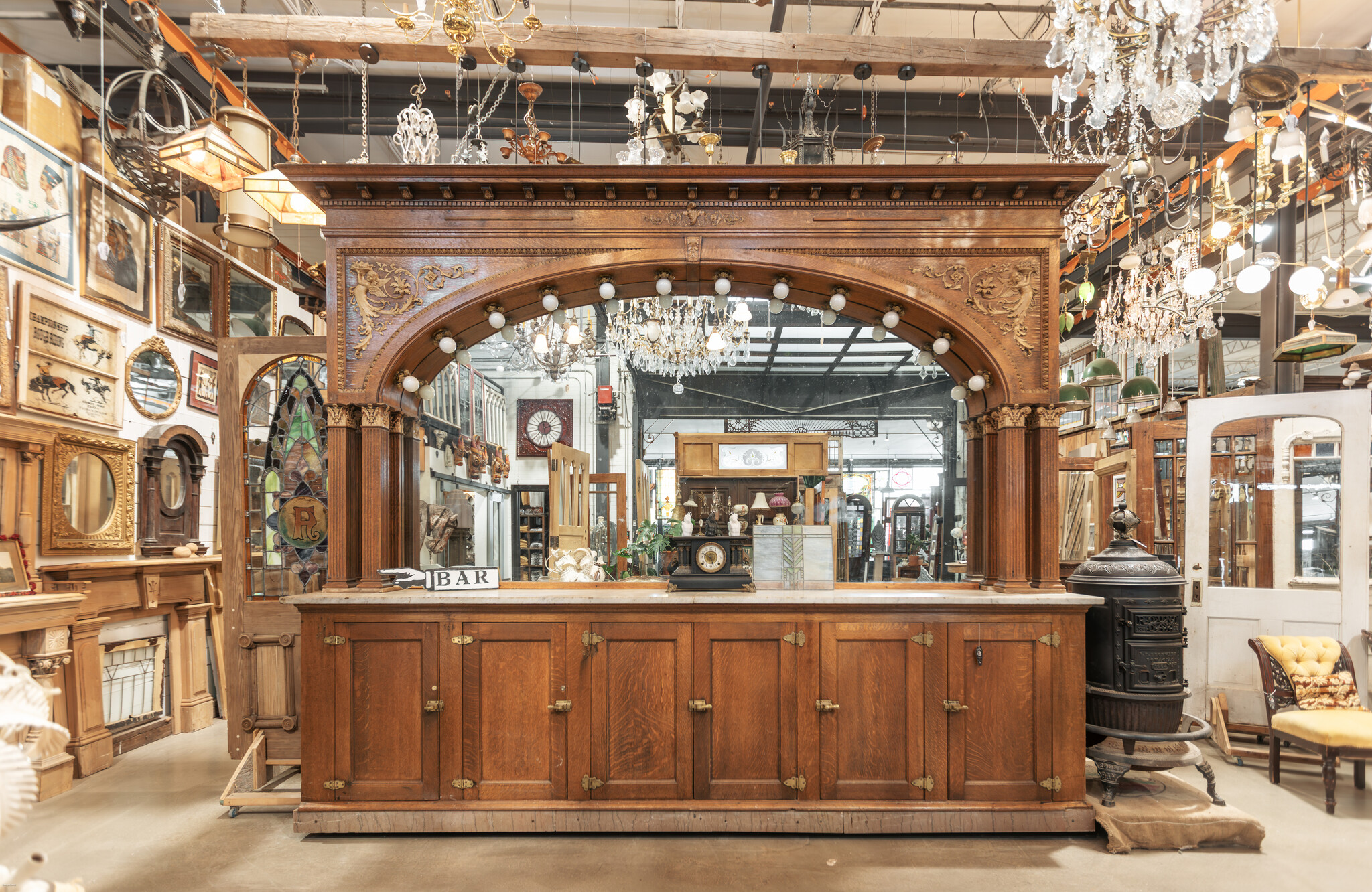 1906 Mirrored Lit Back Bar with Marble Top - Dead People's Stuff ...