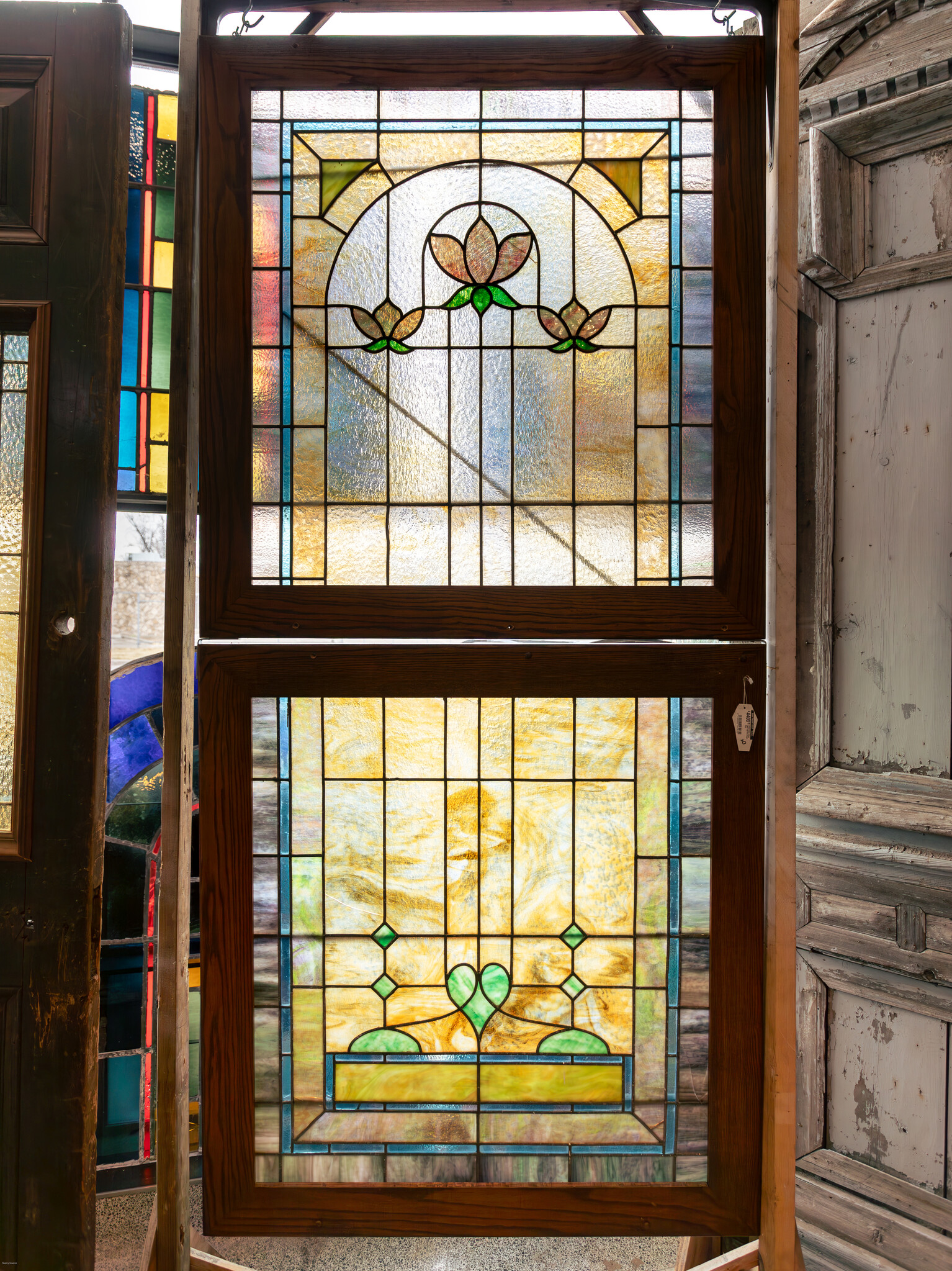 Amber Stain Glass with Lily Pad Design Pair - Dead People's Stuff ...