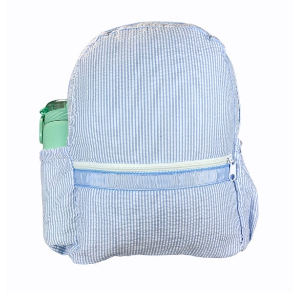 Baby Blue Seersucker MED Backpack w/Pocket - Tip Toes