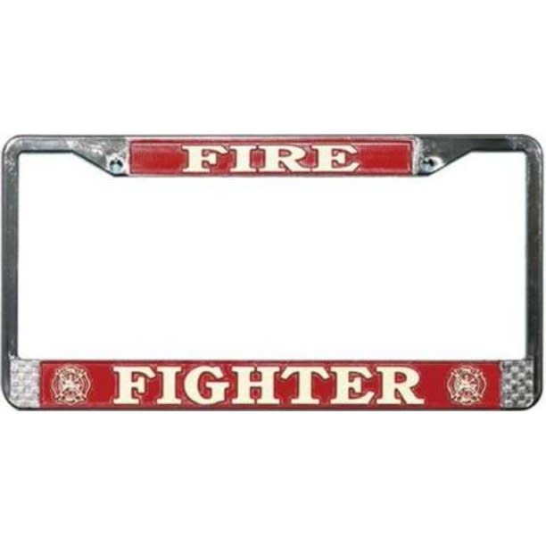 Fire Fighter White on Red, Chrome License Plate Frame - Stars & Stripes ...