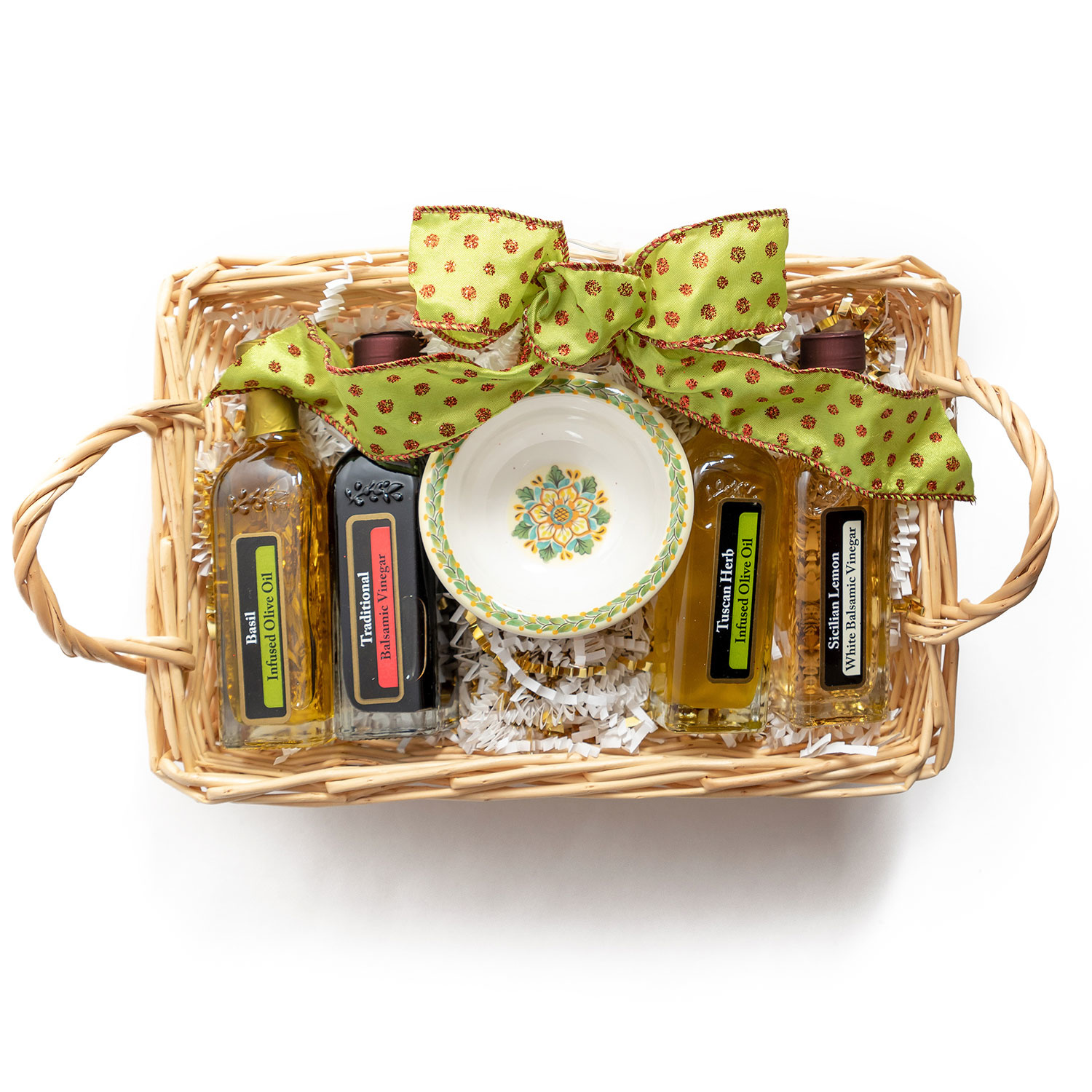 Gift Basket with (4) 60ML Bottles & Dipping Bowl - Olive R Twist Olive ...