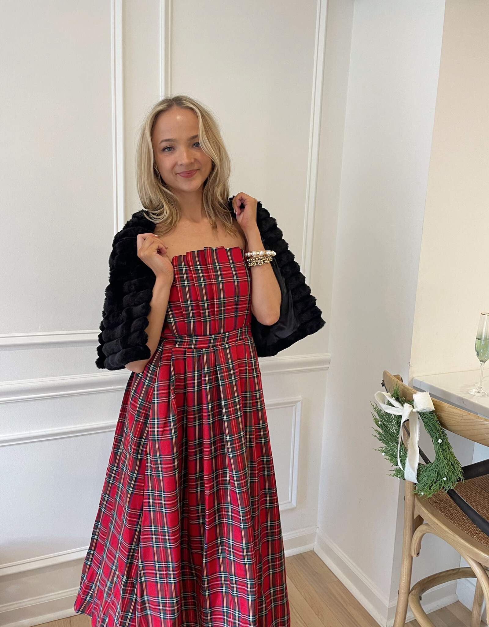 Lunis Plaid Strapless Midi Dress - Women’s Clothing | The Pink Turtle