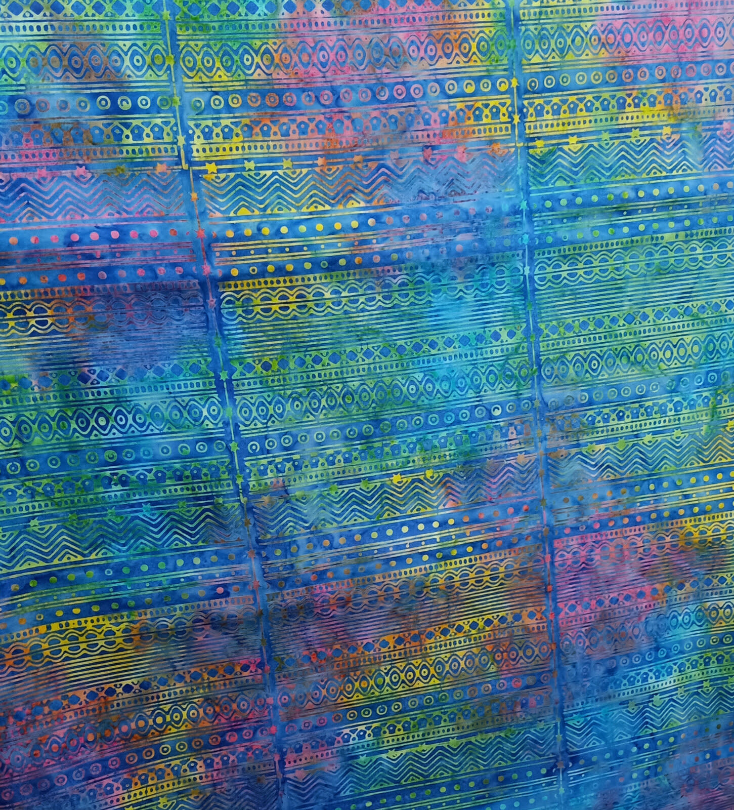100% Cotton Batik blue with different designs in parallel lines ...