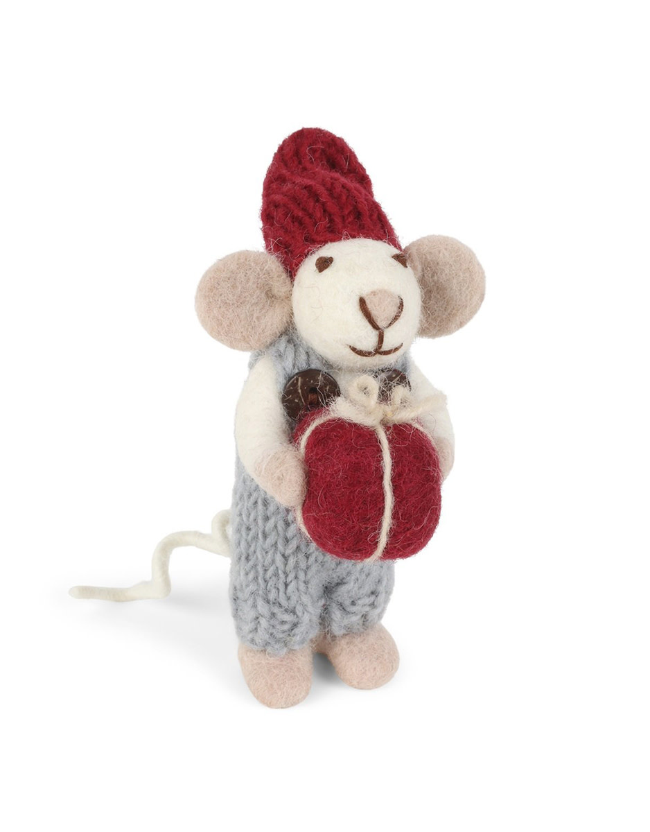 Felt White Mouse with Blue Pants & Present Ornament from HumanKind ...