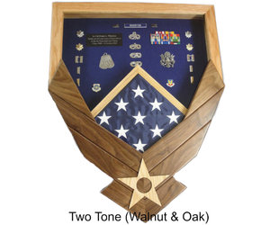 Shadow Box in the shape of the Air Force Wings - Walnut Wings..3x5 Flag ...