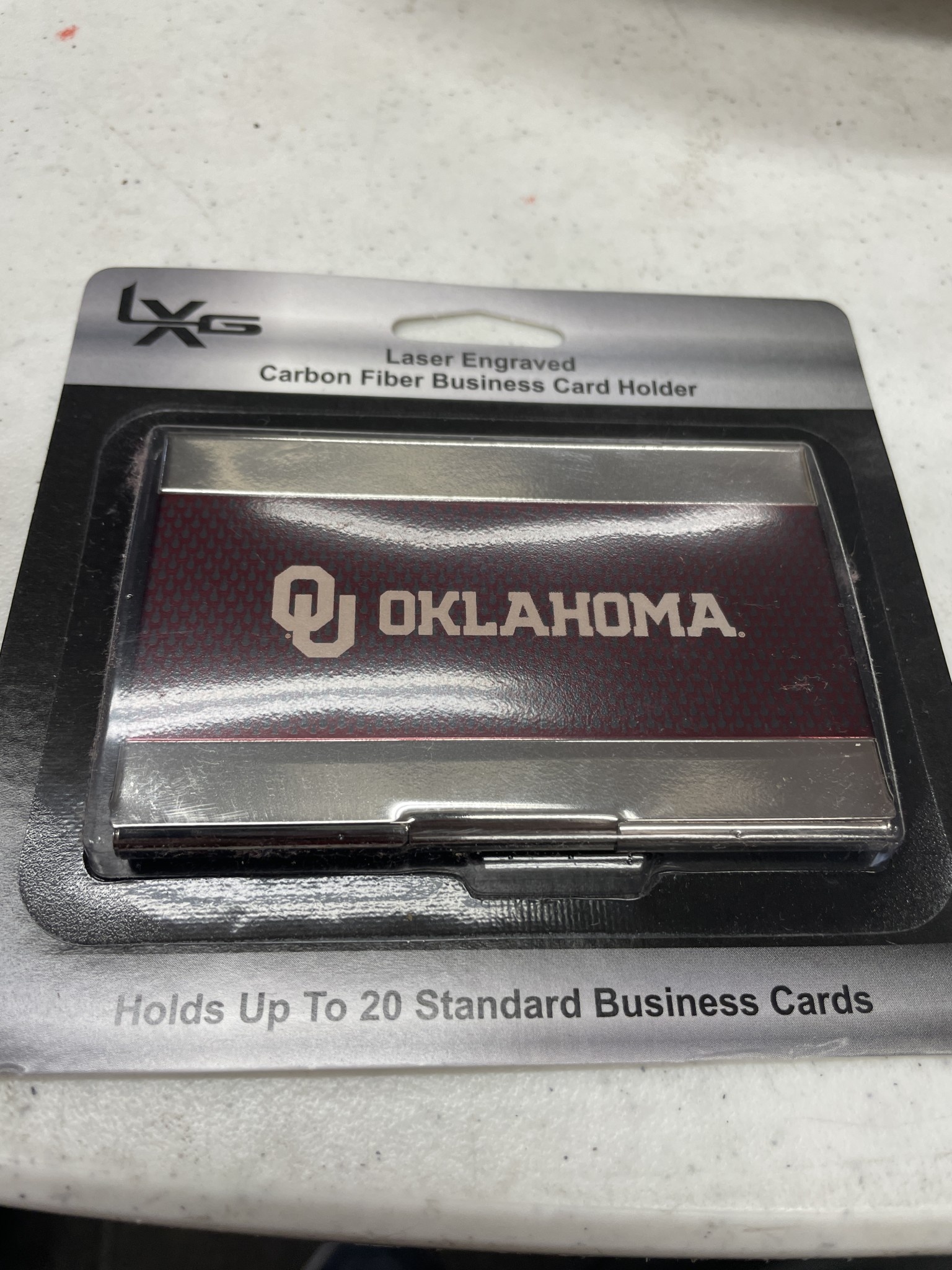 LXG OU Oklahoma Crimson Carbon Fiber Bus.Card Holder - Balfour of Norman