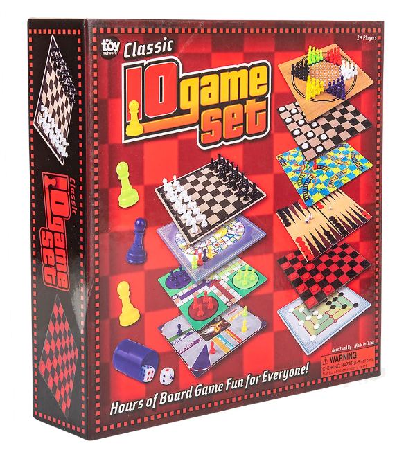 10 in 1 Wooden Board Kids Game Set Chess Backgammon Checkers Snakes ...