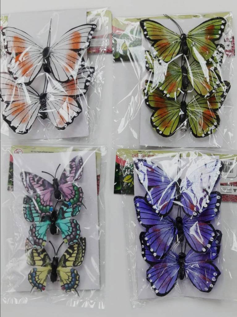 Printed Feather Butterfly Wire Clip Assortment. - Samaroo's Limited